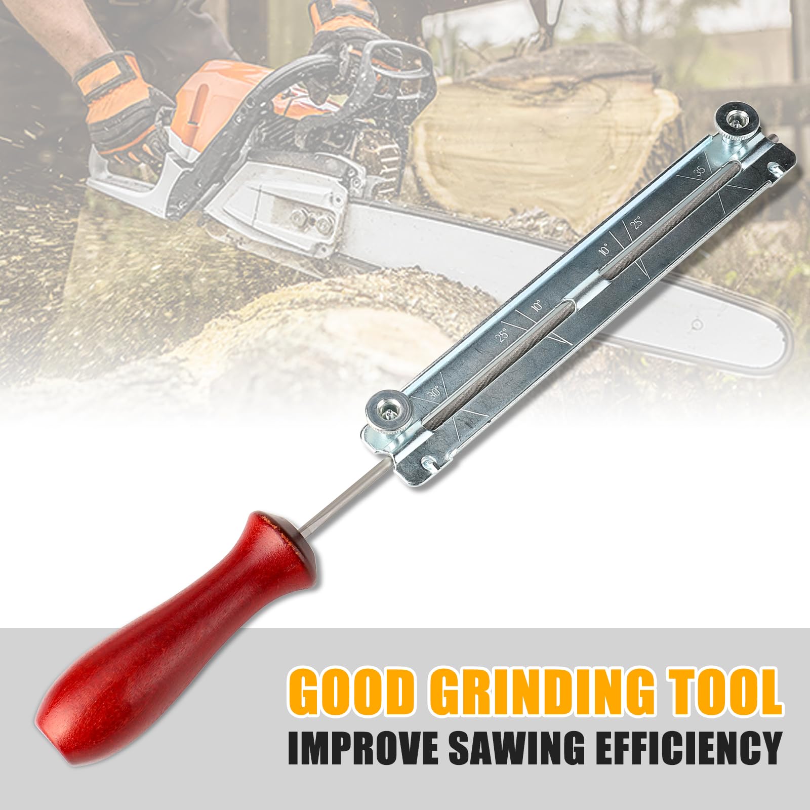 11PCS Universal Chainsaw Sharpener Tool, Chainsaw Chain Sharpening Kit with 4 Sizes Round File (5/32", 3/16", 13/64", 7/32"), Flat File, Handle, Filing Guide & Pouch
