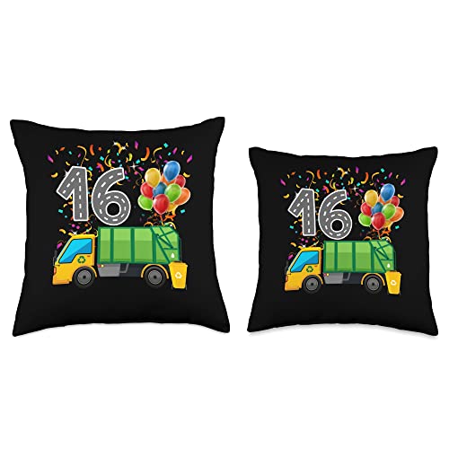 Junk Truck Dumpsters Bin Birthday Pun Happy 16 Waste Picker Dumpster Garbage Truck Throw Pillow, 16x16, Multicolor