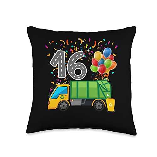 Junk Truck Dumpsters Bin Birthday Pun Happy 16 Waste Picker Dumpster Garbage Truck Throw Pillow, 16x16, Multicolor