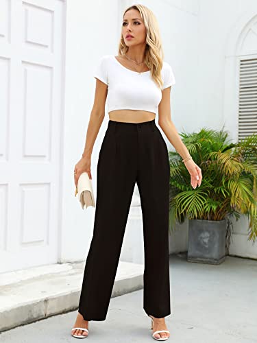 Skrfez Women's Wide Leg Work Pants with Pockets Black X-Large Professional High Elastic Waisted Slacks Long Business Straight Suit Pant Office Trousers