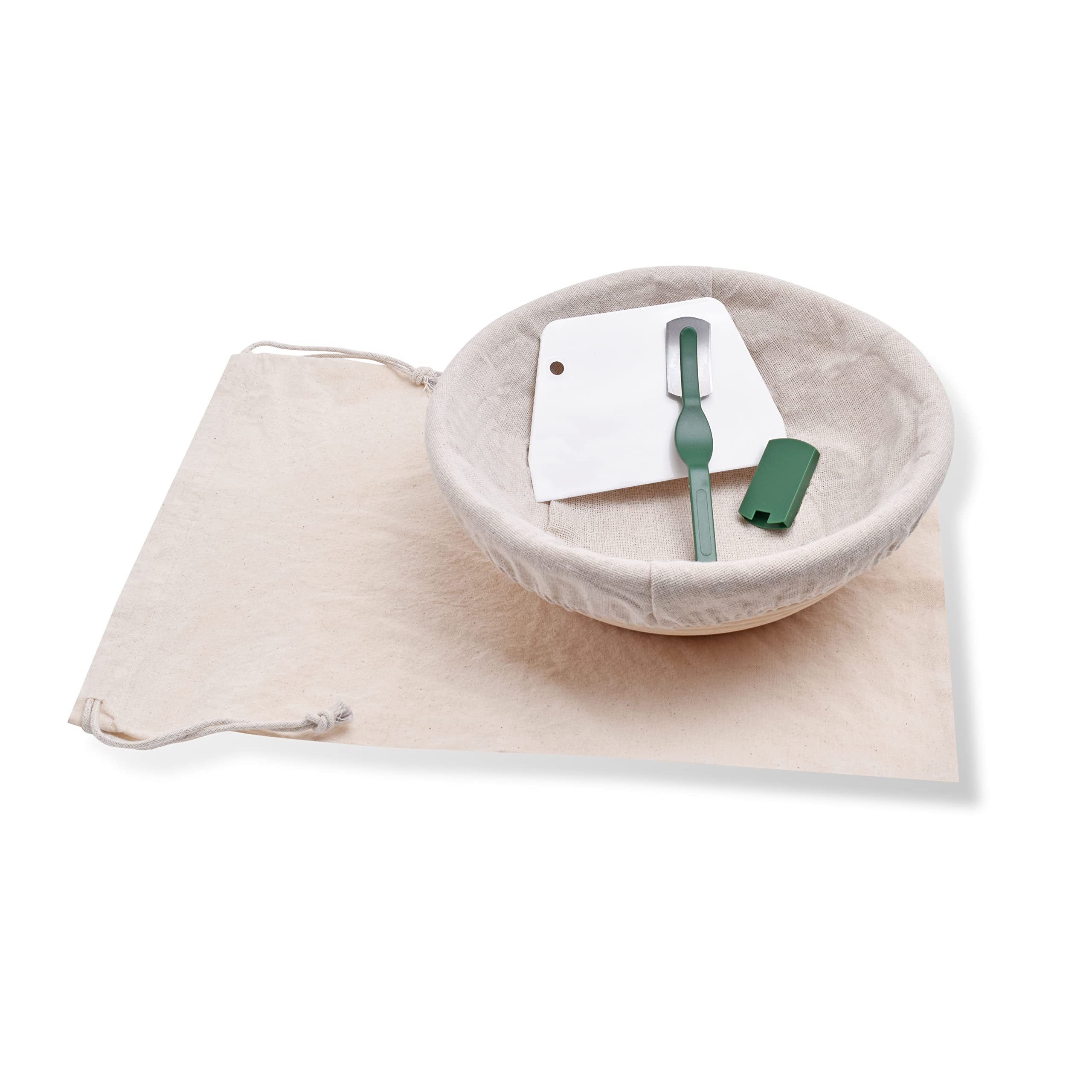 Gailfield 9 inch Bread Proofing Basket Kit for Baking Sourdough Banneton or Brotform Artisan Breads in a Round Rattan Rising Bowl with a Linen Cloth Liner Dough Scraper and Lame Scorer
