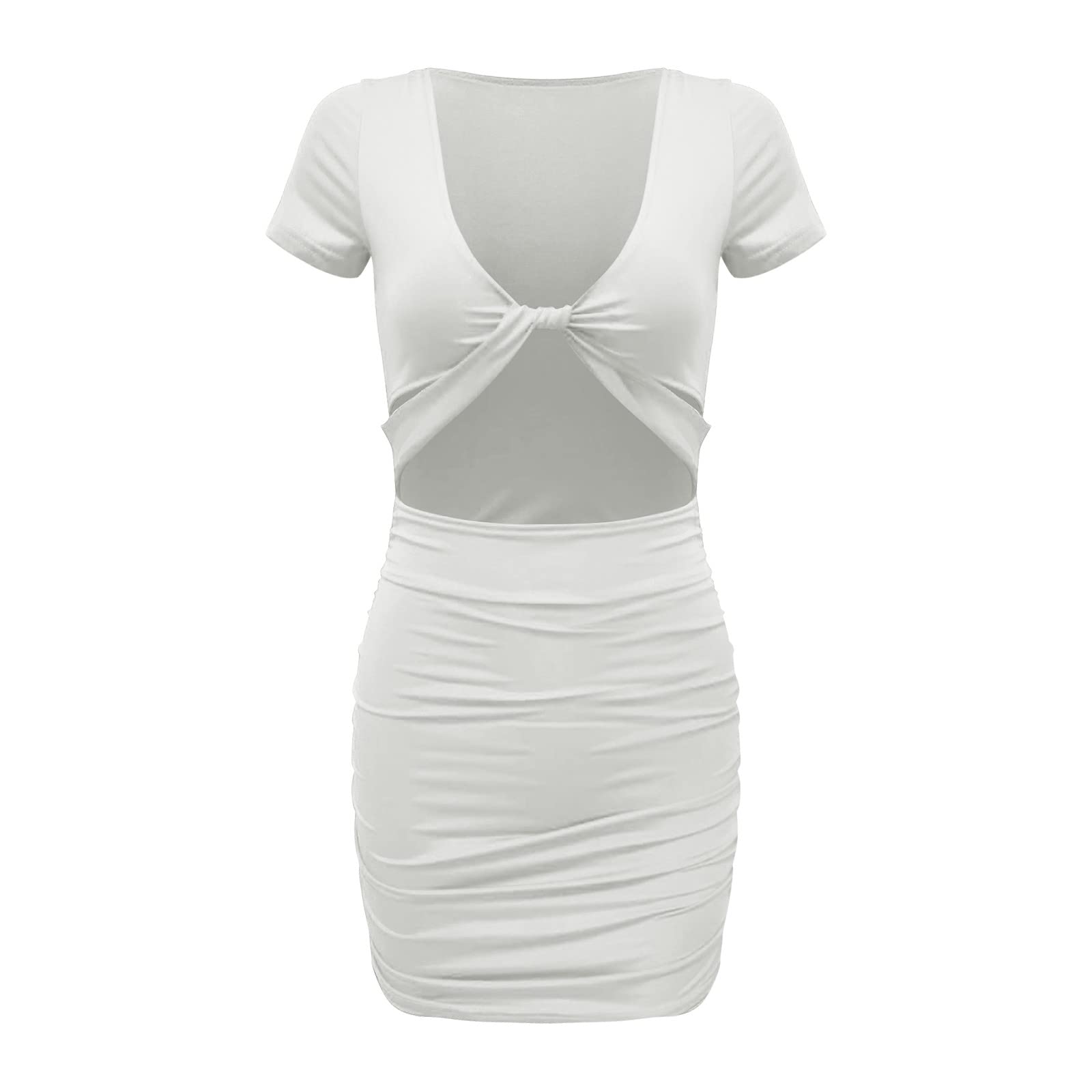 Guest Wedding Dresses for Women Women's Sexy Solid Color V Neck Open Waist Bag Hip Hollow Out Dress