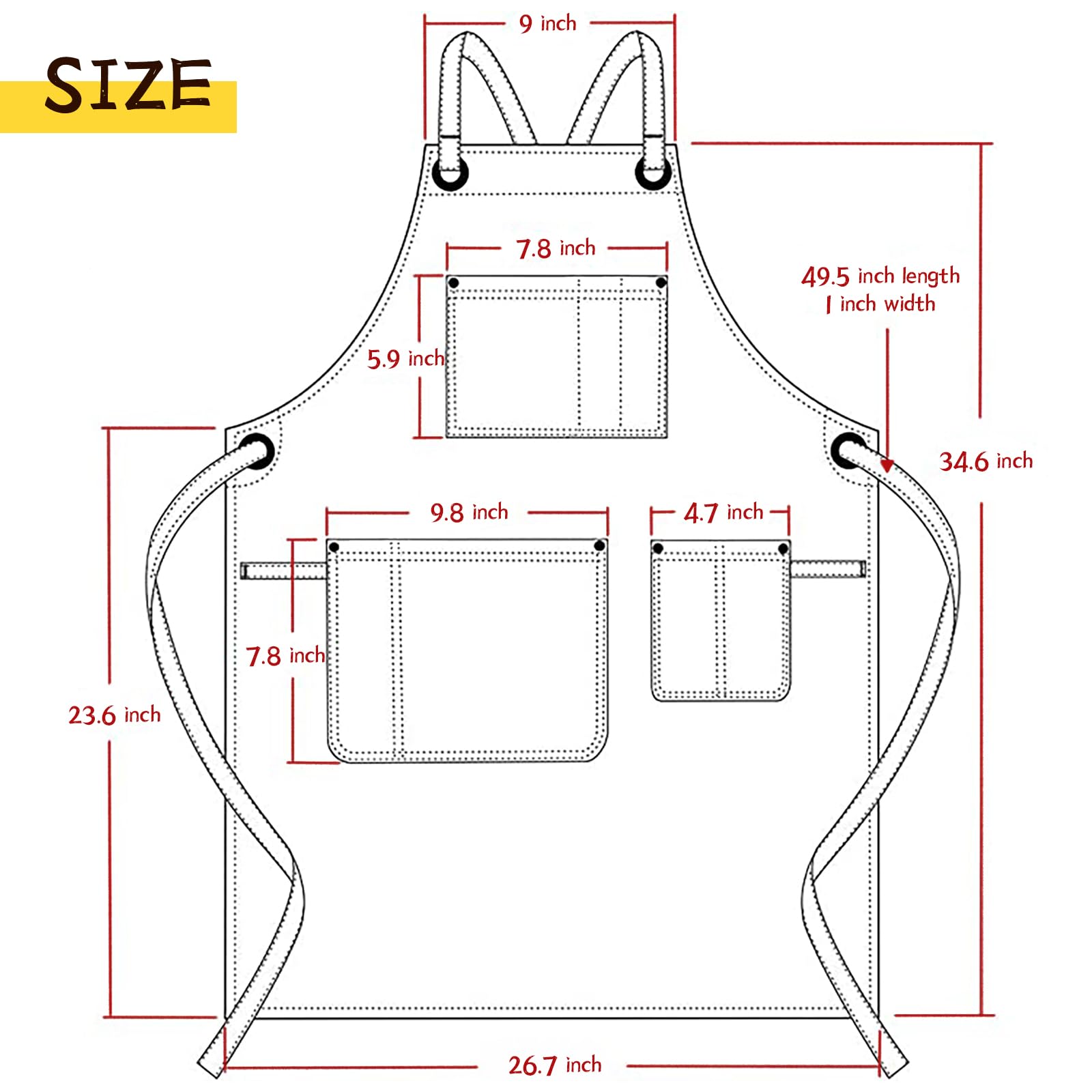 Miiinaps Blue Denim Apron With Pockets - Jean Work Apron for Women and Men, Plus Size Hair Stylist Apron - Washing Style | Adjustable XXL (Denim Blue)