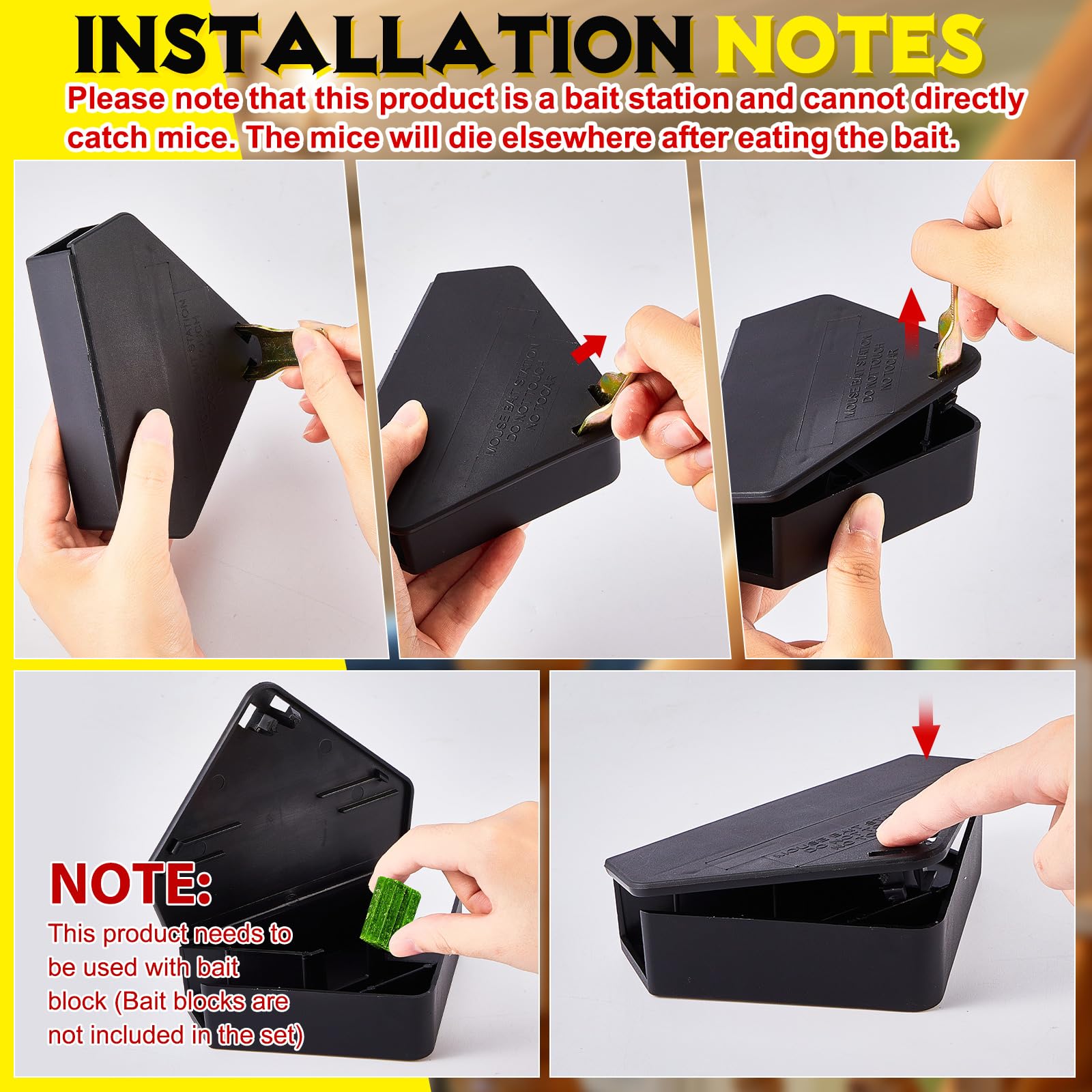 Qualirey 24 Pcs Mice Station with Key Triangle Bait Station Reusable Rodent Trap Bait Box, Keeps Children and Pets Safe Indoor & Outdoor, Bait Not Included, Suitable for Small Mice (Black)