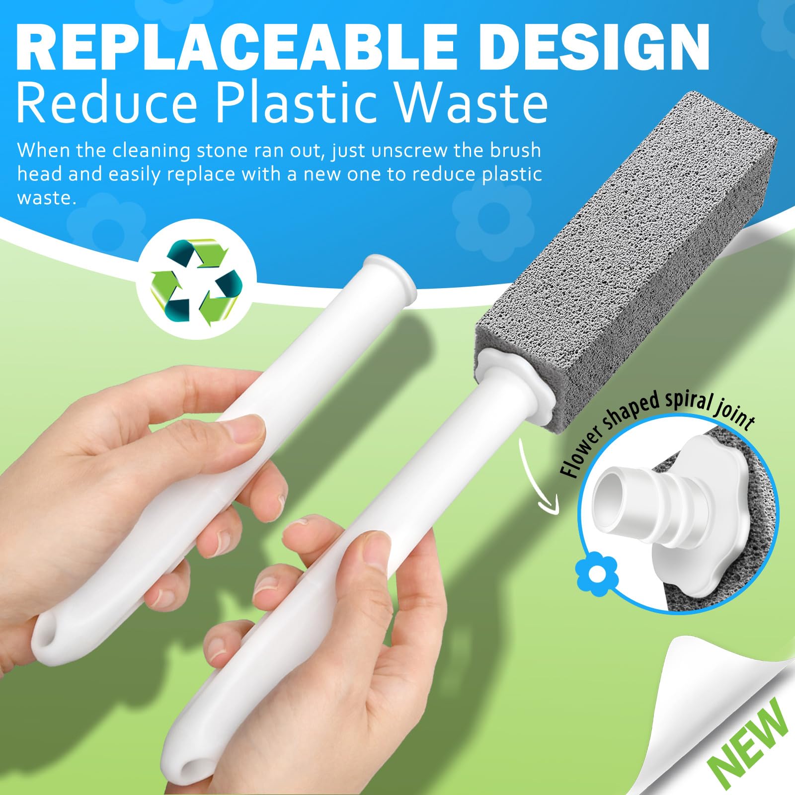 Maryton Pumice Stone for Toilet Cleaning with Extra Long Handle, 1 Cleaning Handle with 6 Cleaning Stones Refills, Easily Removing Stubborn Hard Water Stains Buildups