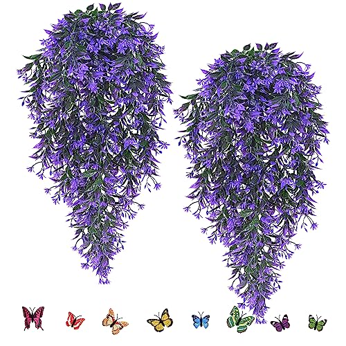 Waipfaru 2pcs Fake Ferns, Artificial Hanging Plants with Fuller Leaves, Fake Plants with Faux Ivy Vines, UV Resistant Artificial Outdoor Plants for Room Patio Garden Home Indoor Outdoor Porch Decor