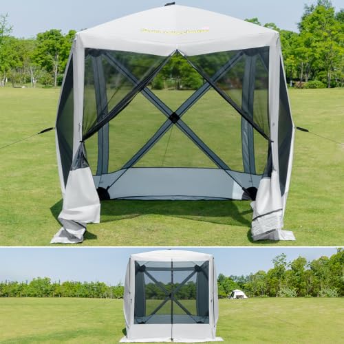 Seven Colors House Pop Up Screen Tent House for Camping 4 Sided Portable Gazebo Tent for Outdoor Sun Shelter Canopy for Patio Backyard Garden 6 x 6 Foot, Grey