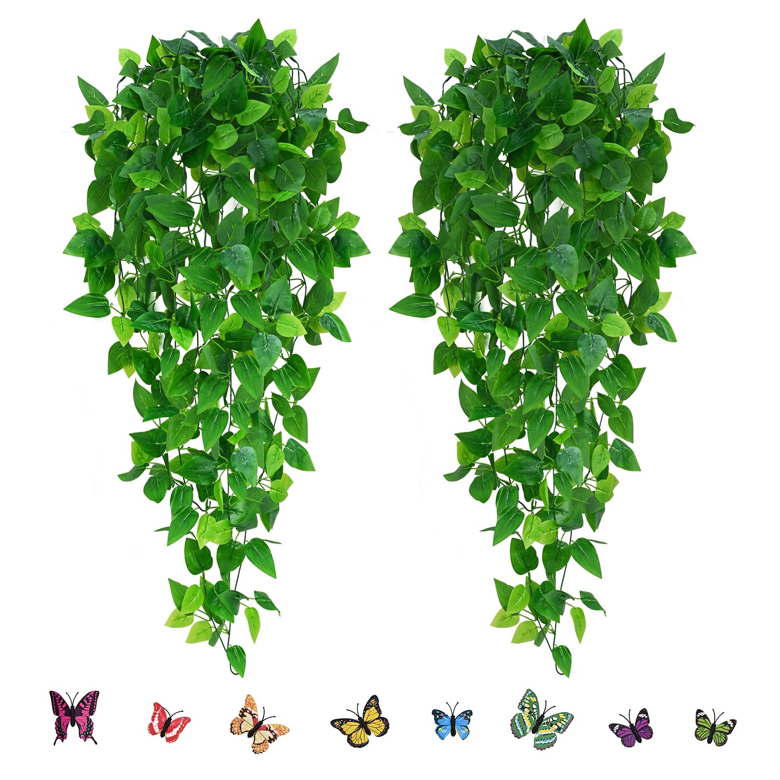 Waipfaru 2pcs Artificial Hanging Plants, 3.6FT Fake Hanging Plants, Fake Ivy Vines with Full Leaves, Faux Hanging Greenery Pothos for Wall Room Bathroom Indoor Outdoor Home Shelf Office Decor