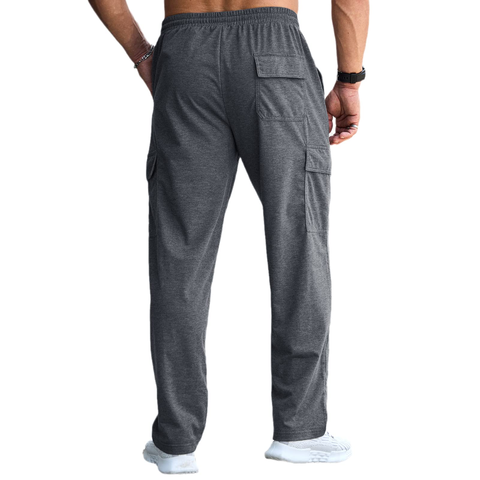 CTU Mens Fashion Baggy Sweatpants Lightweight Workout Cargo Sweatpants Athletic Pants Open Bottom Joggers with Pockets Darkgrey