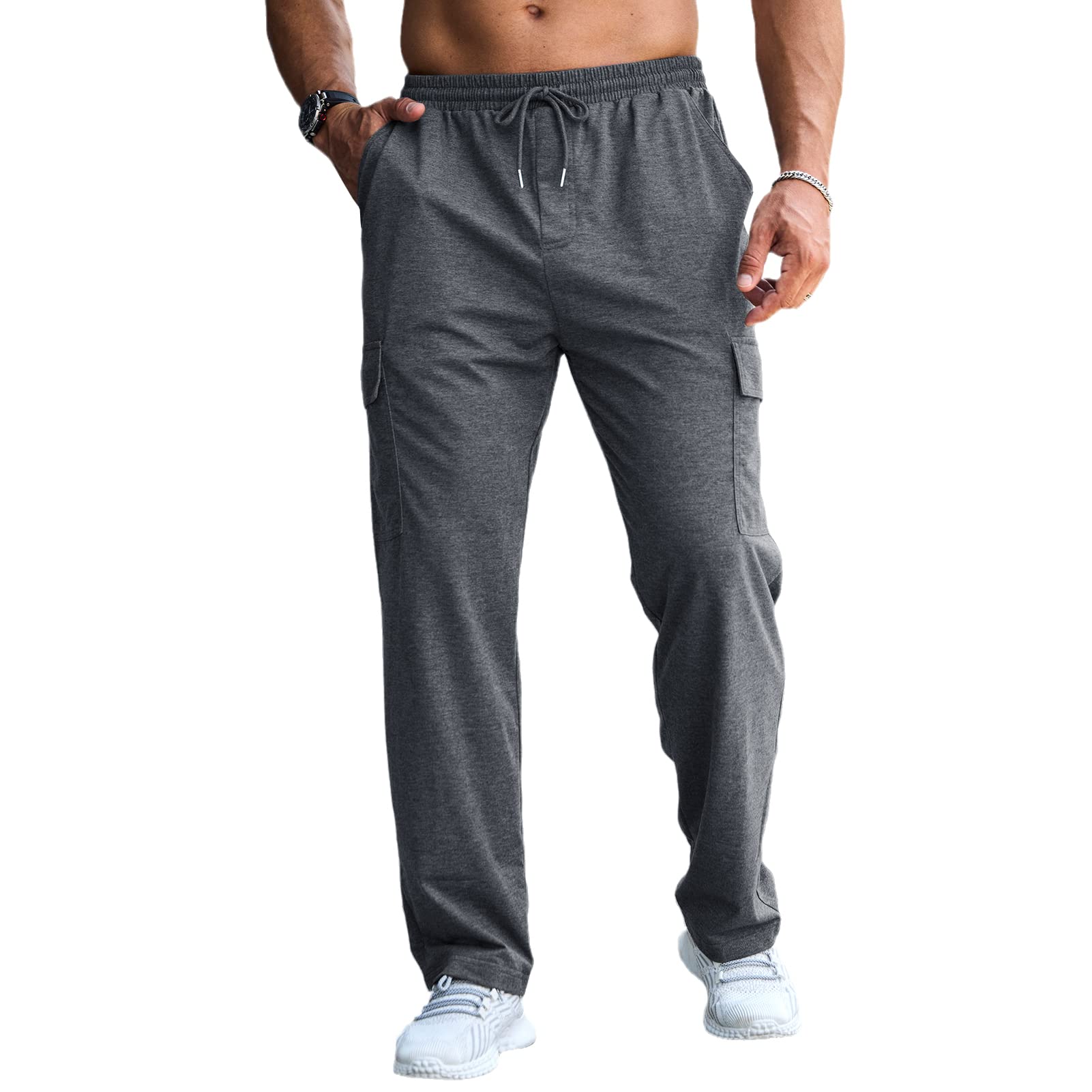 CTU Mens Fashion Baggy Sweatpants Lightweight Workout Cargo Sweatpants Athletic Pants Open Bottom Joggers with Pockets Darkgrey