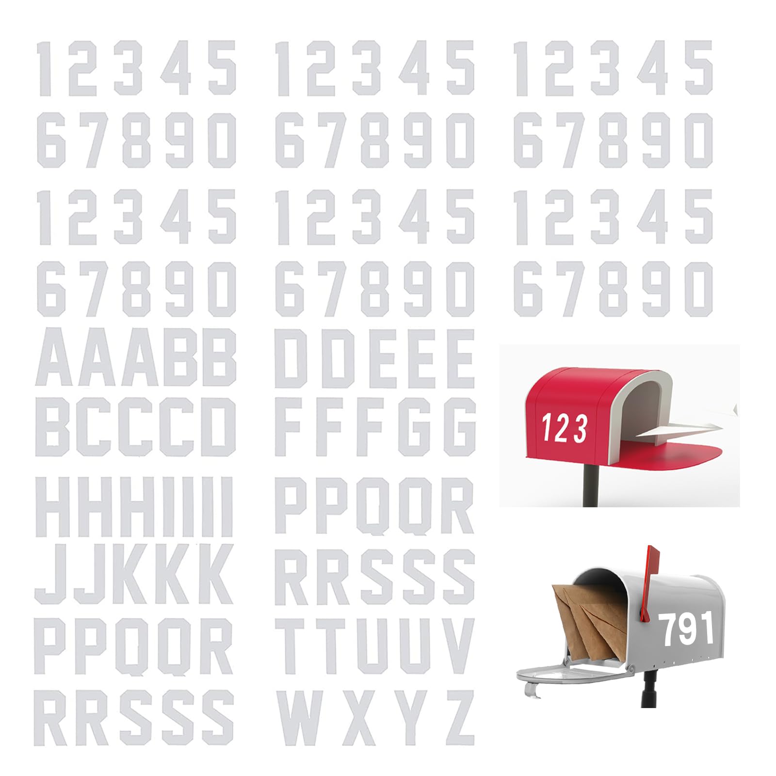 120 PCS Reflective Mailbox Number and Letters Stickers, 3 inches Self Adhesive Capital Reflective email Digital Sticker, for Pre-Spaced Waterproof for Mailbox Address,White Numeric Letter Sticker