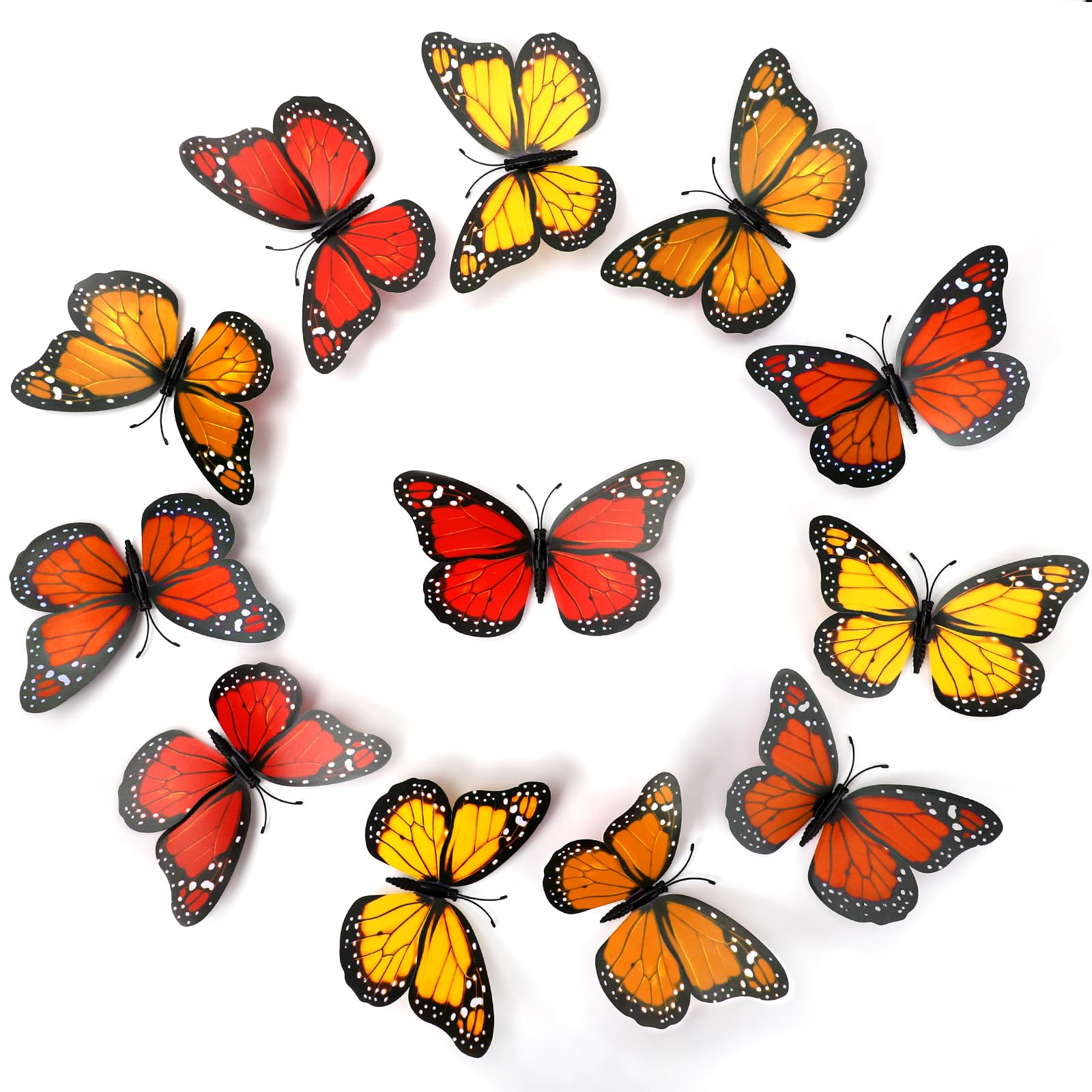 Hommtina 40 Pcs Monarch Butterfly Decorations for Crafts Premium Fake Butterflies Wall Decor for Home, Wedding, Party (Orange-yellow mixed color)