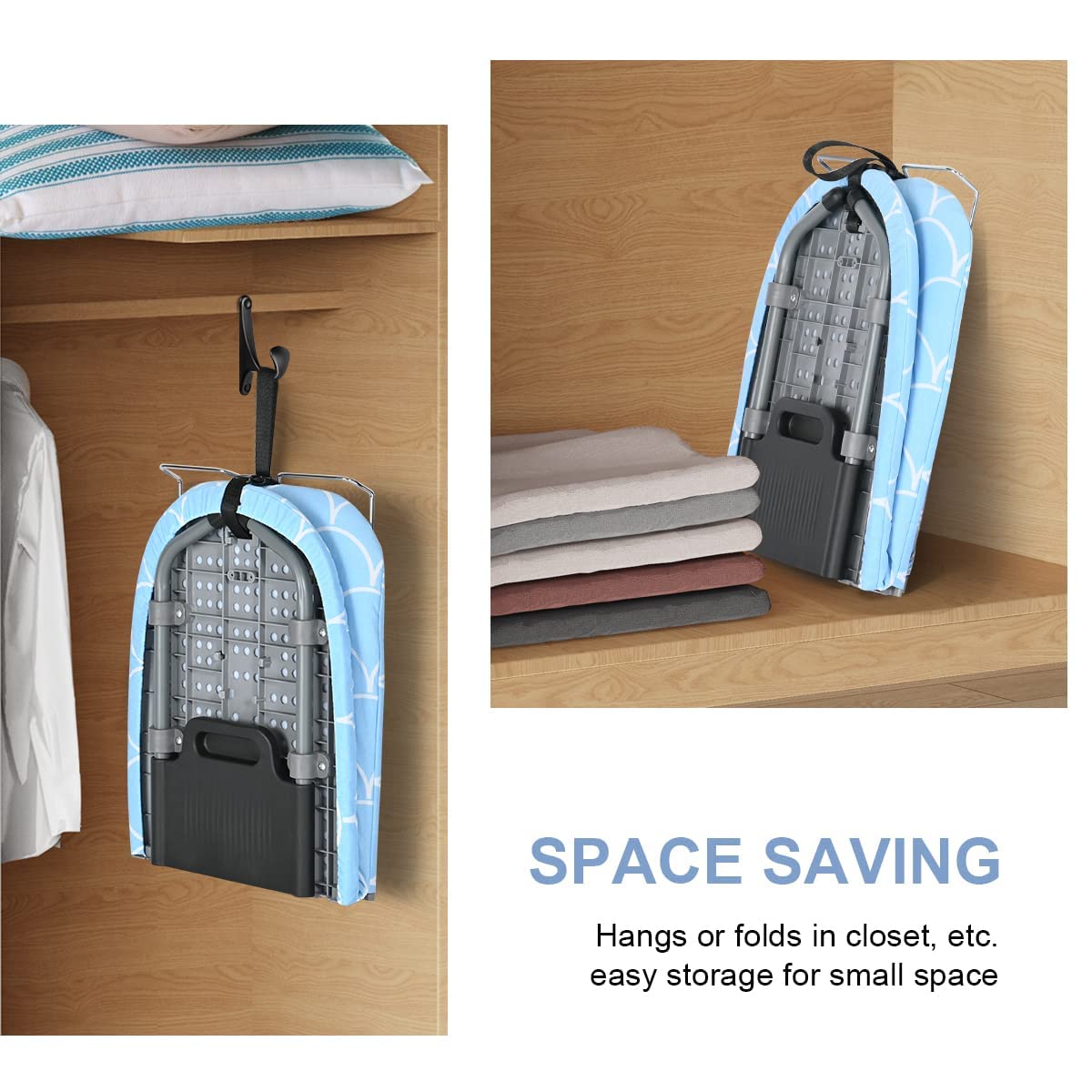 Foldable Ironing Board, Portable Iron Board with Iron Rest, Tabletop Small Ironing Board with 2 Heat Resistant Ironing Covers, Mini Ironing Board with Non-Slip Feet for Bathroom, Laundry Rooms, Dorms