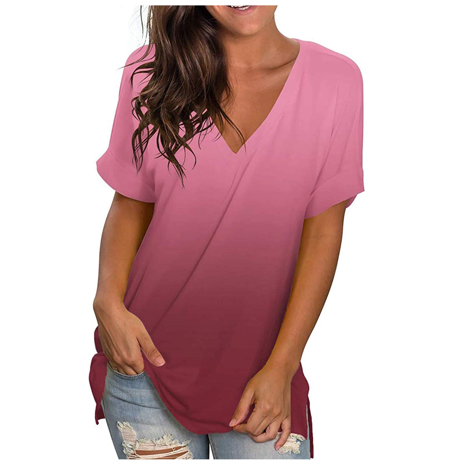 DASAYO Womens Tops 2023 Summer Casual T-Shirt Plus Size Fashion Short Sleeve Shirts Blouse Going Out Tunic Ladies Outfits