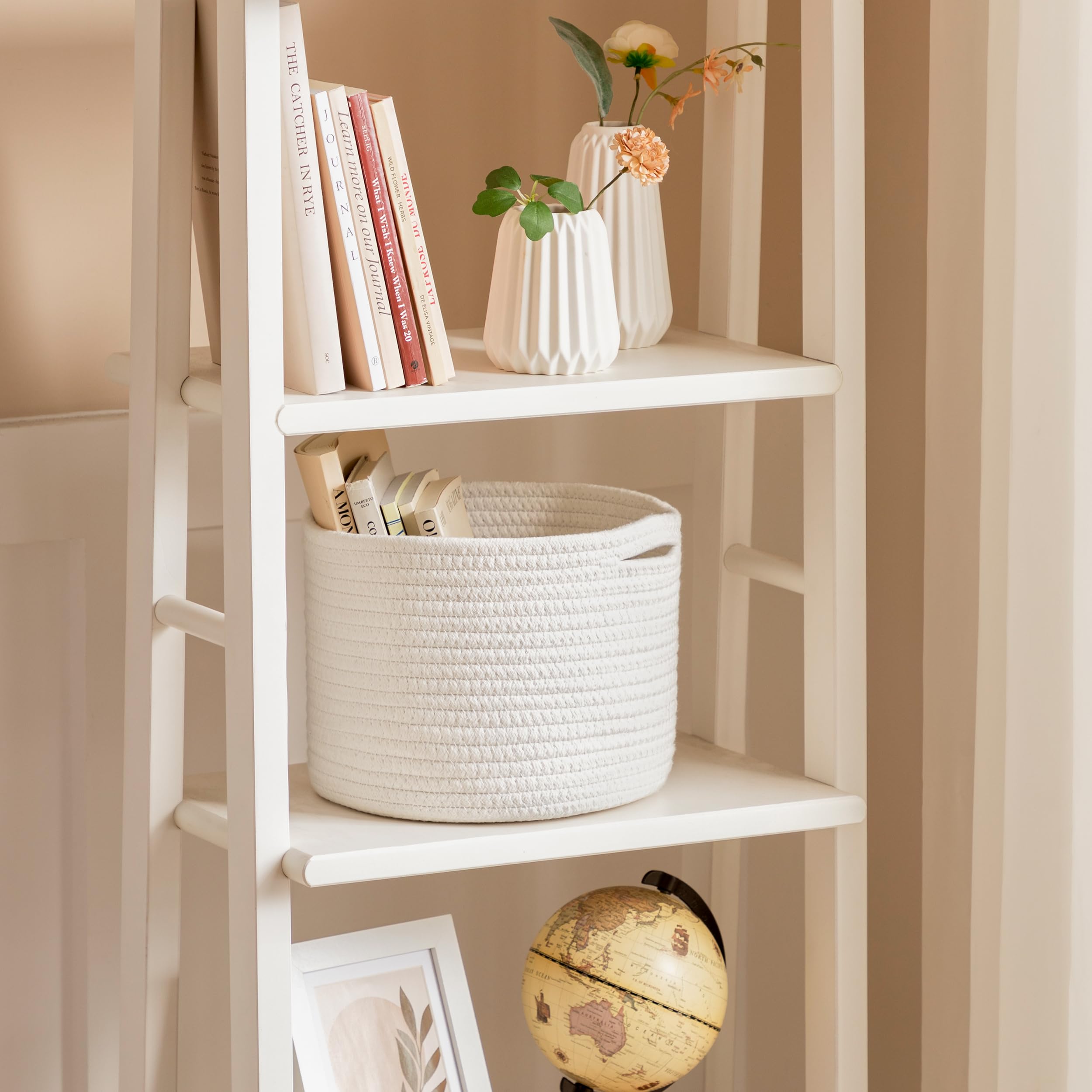 UBBCARE Small Basket for Organizing, Round Woven Basket With Handles, Small Storage Basket for decor, Grey Cotton Rope Basket (9.5" x 9.5" x 7.1")