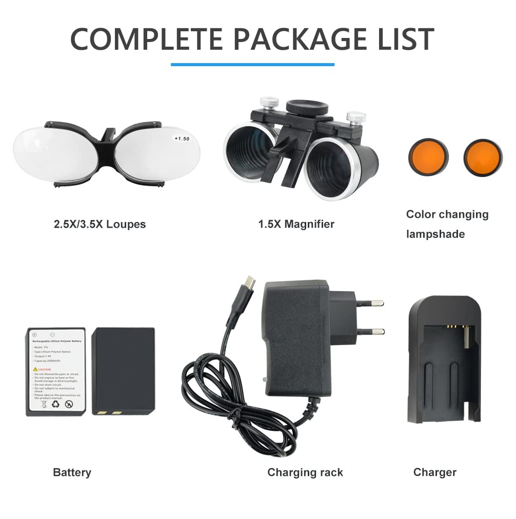 jiabaoyu New Advanced High Performance 3.5X Binocular Loupes Glasses Magnifier with Light Lamp, Adjustable Brightness and Distance, Easy to Mount, High Precision and Good Reliability