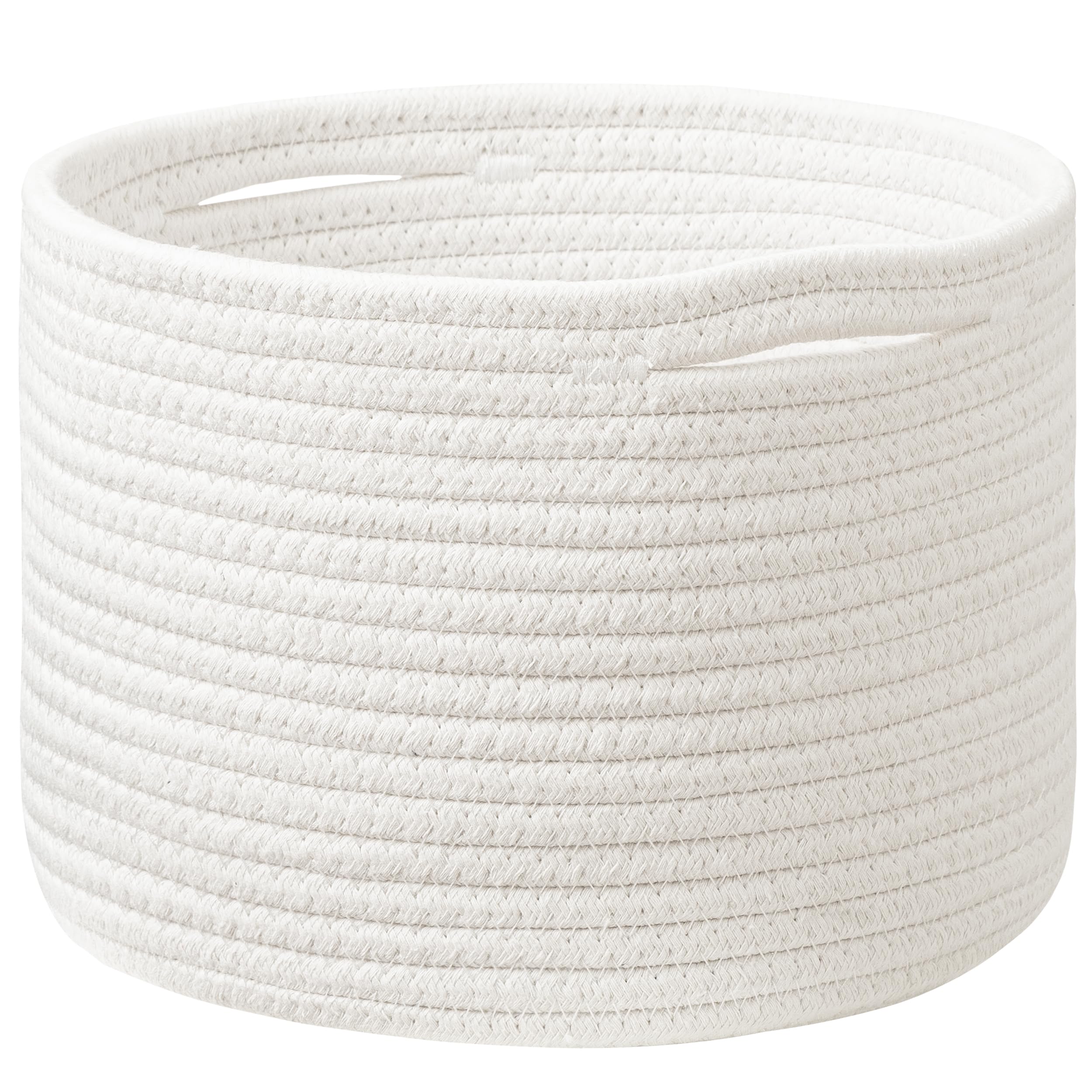 UBBCARE Small Basket for Organizing, Round Woven Basket With Handles, Small Storage Basket for decor, Grey Cotton Rope Basket (9.5" x 9.5" x 7.1")