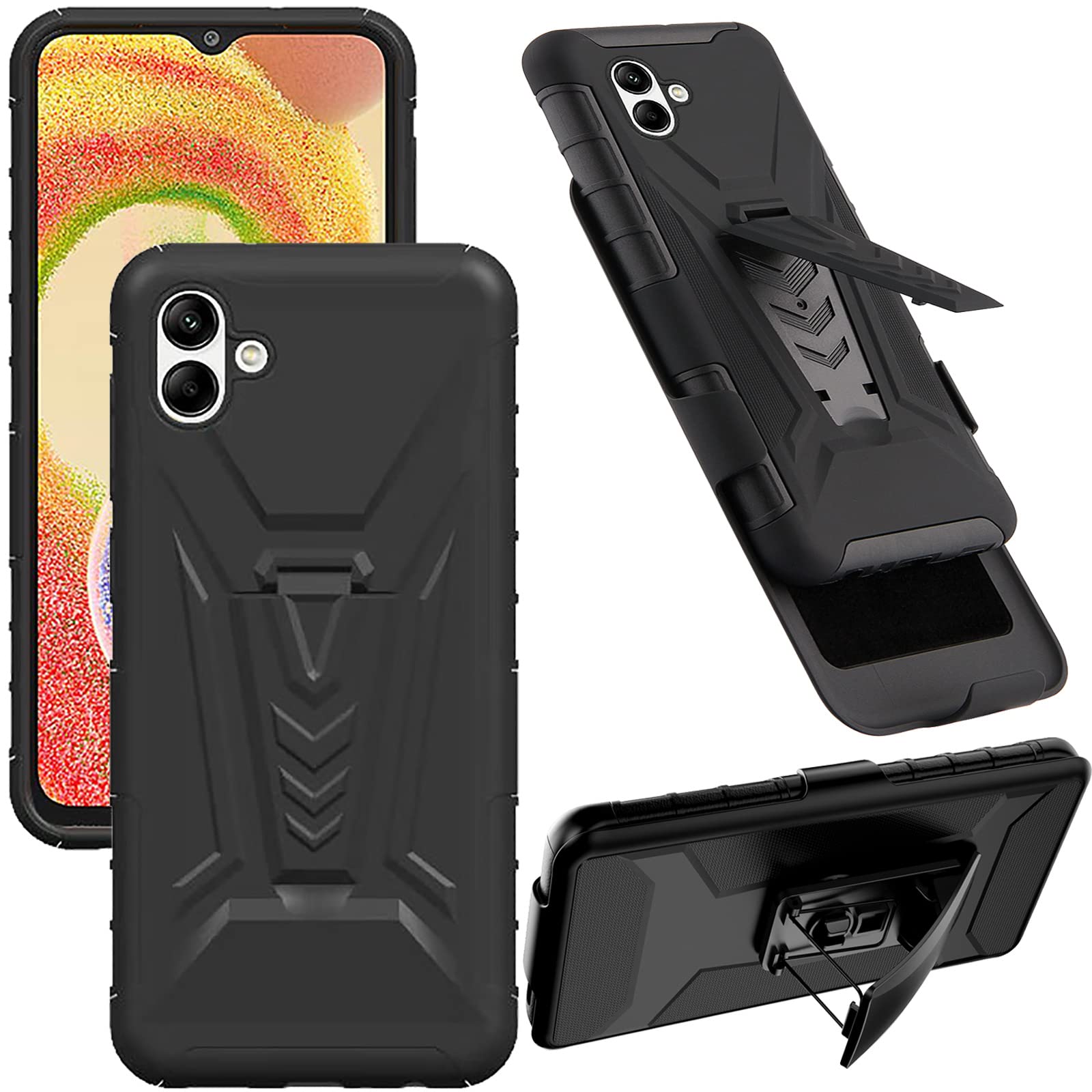 YSNZAQ Swivel Belt Clip Case for Samsung Galaxy A04, Heavy Duty Shockproof Protective Phone Cover with Built-in Kickstand for Samsung Galaxy A04 JG Black Black