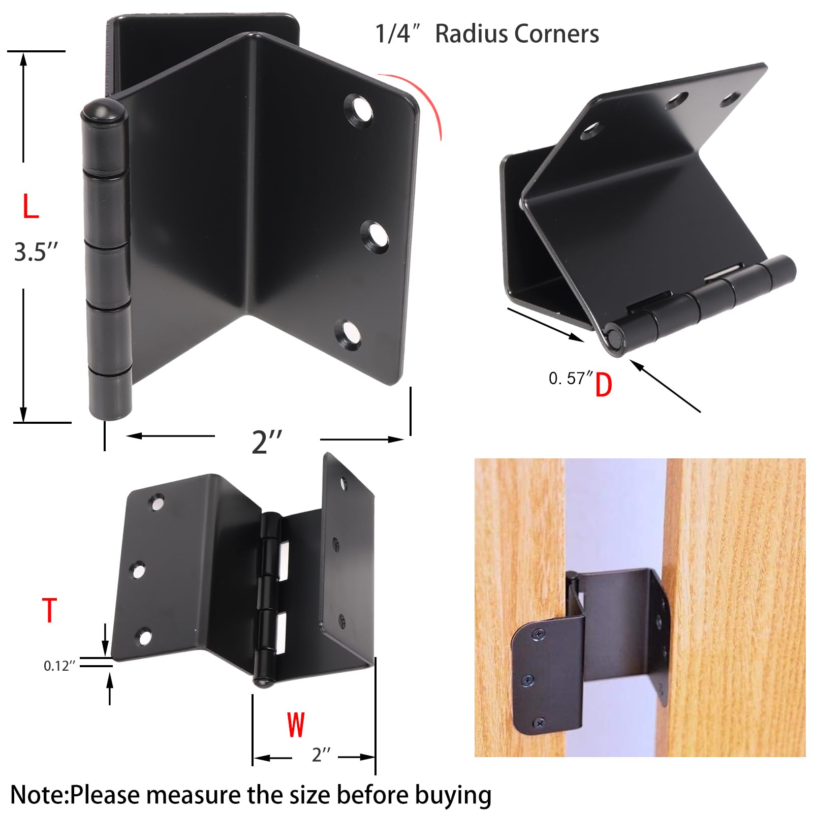 2-Pack Heavy Duty Expandable Door Hinges 3.5 inch Offset Hinges SPCC Black Matte Finish Thickned 1/4'' Radius Corner with 12 Screws, for Doors Interior Swing Out Hinge with Holes Handicap Door Hinge