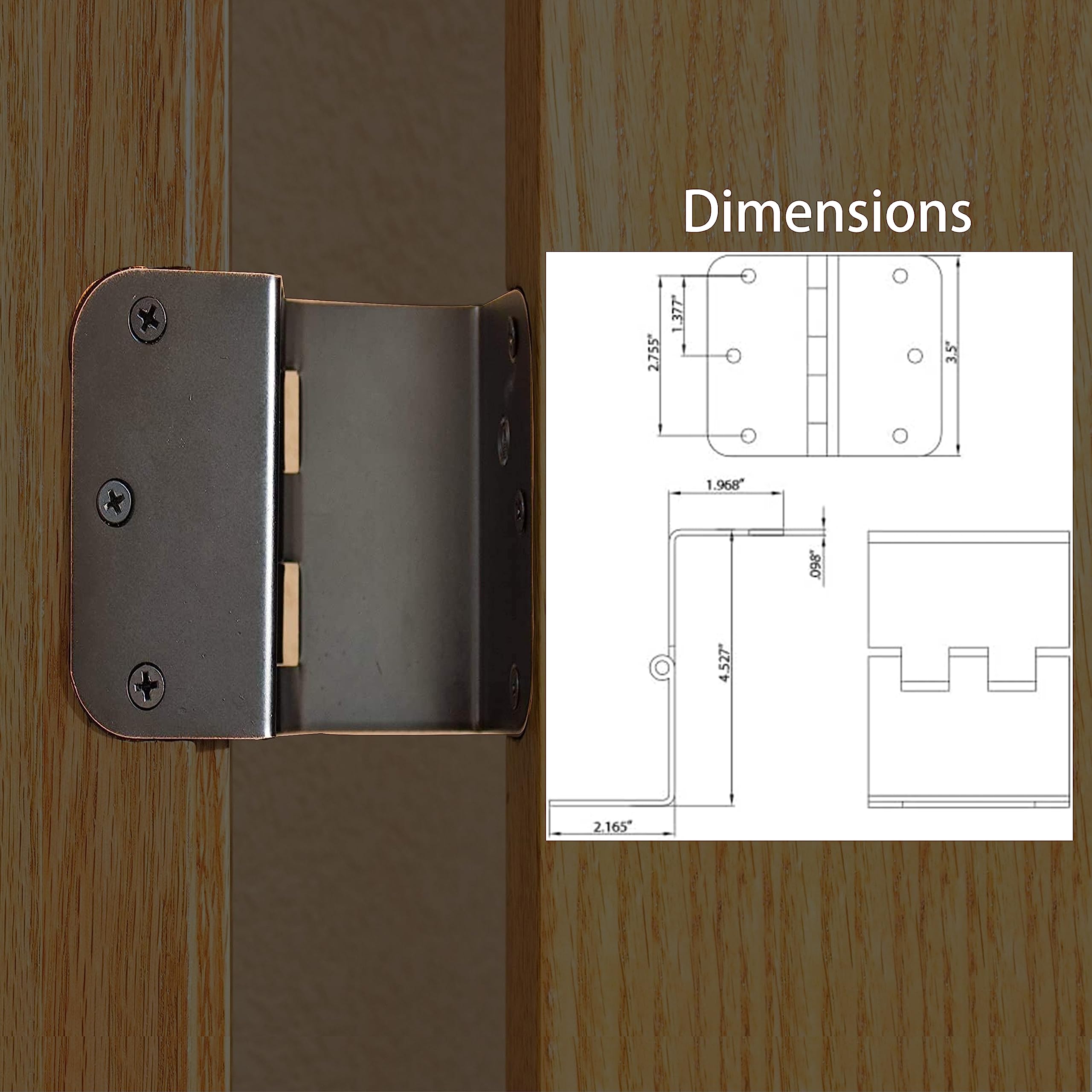 2-Pack Heavy Duty Expandable Door Hinges 3.5 inch Offset Hinges SPCC Black Matte Finish Thickned 1/4'' Radius Corner with 12 Screws, for Doors Interior Swing Out Hinge with Holes Handicap Door Hinge