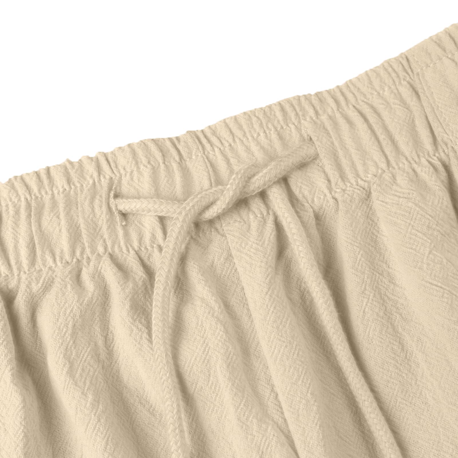 LVCBL Mens 3/4 Linen Capri Pants Elastic Waist Casual Loose Baggy Harem Pants Khaki M