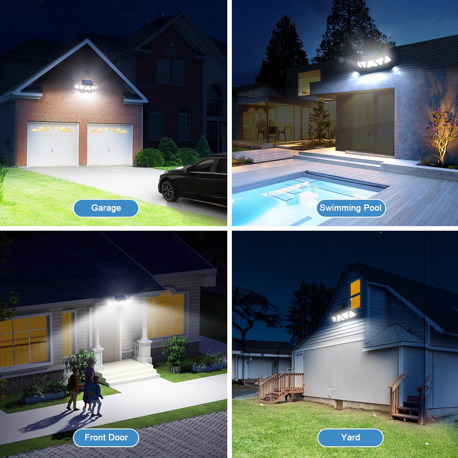 Neloodony Solar Lights Outdoor Waterproof, 329 LED Motion Sensor Outdoor Lights 5 Heads Outdoor Motion Sensor Light, Solar Lights for Outside, Patio, Garage, Garden, Front Door (2 Packs)