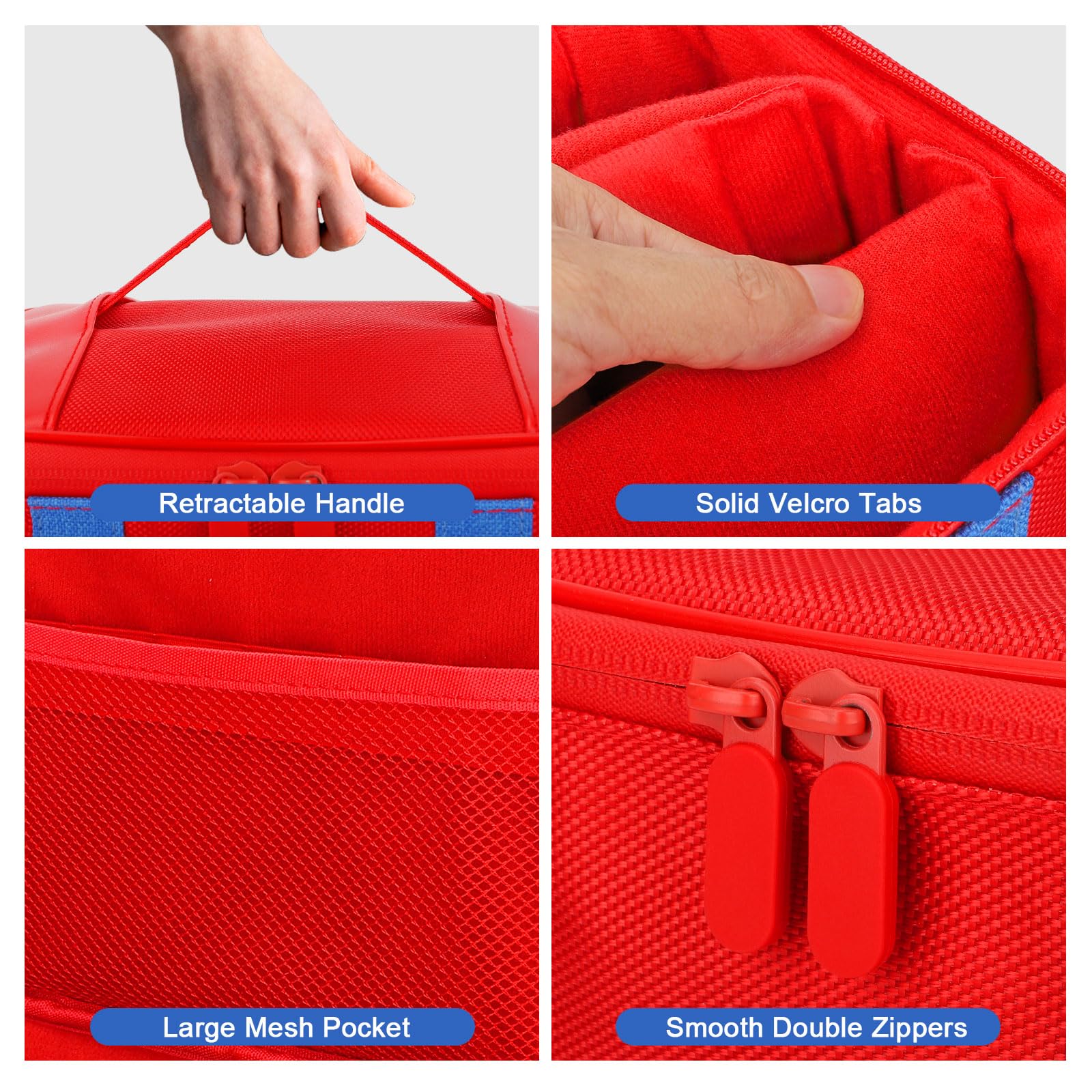 Cute Switch Carry Case for Nintendo Switch/Lite/OLED, Portable Soft Shell Waterproof Protective Storage Travel Carrying Case Messenger Bag Oxford for NS SD Console Dock JoyCons Accessories, Blue & Red
