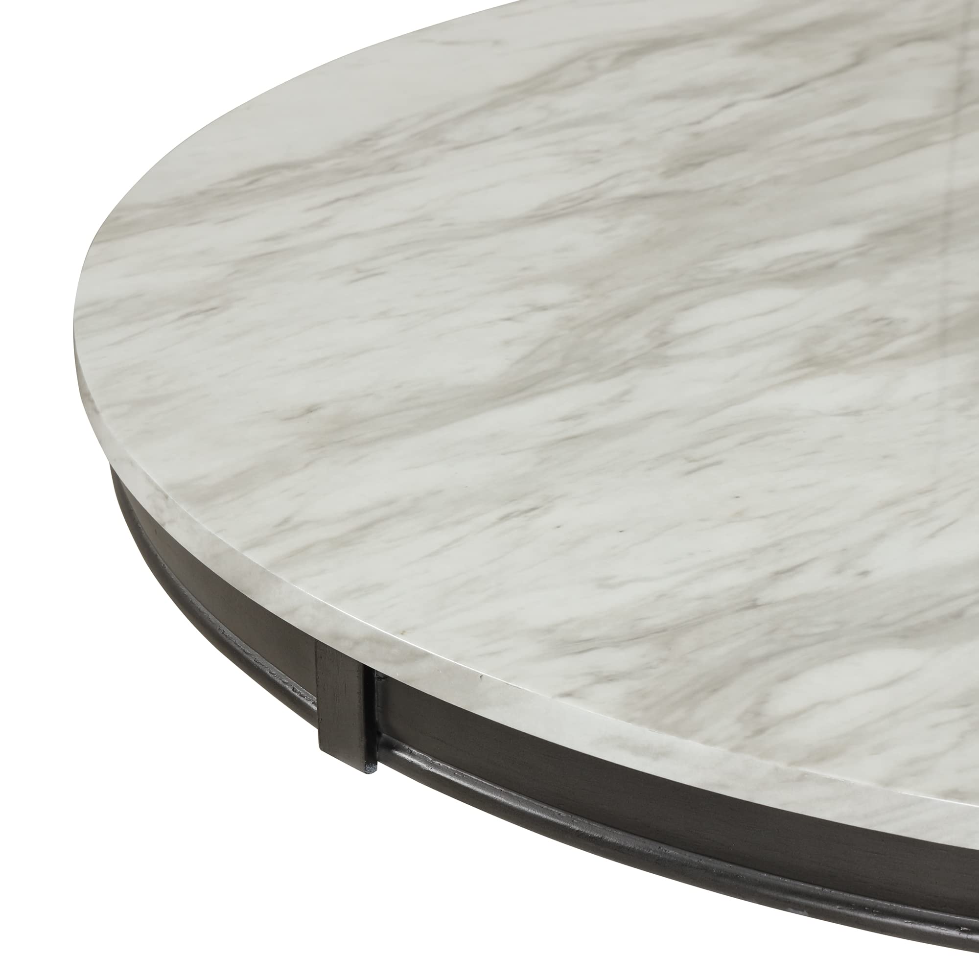 Modern 5-Piece Round Table and Chairs Set for 4 Persons, Solid Wood Dining Table Set with 4 Dining Chairs, Marble Veneer Kitchen Table Sets for Small Space Dining Room (Gray+Marble Veneer Table)