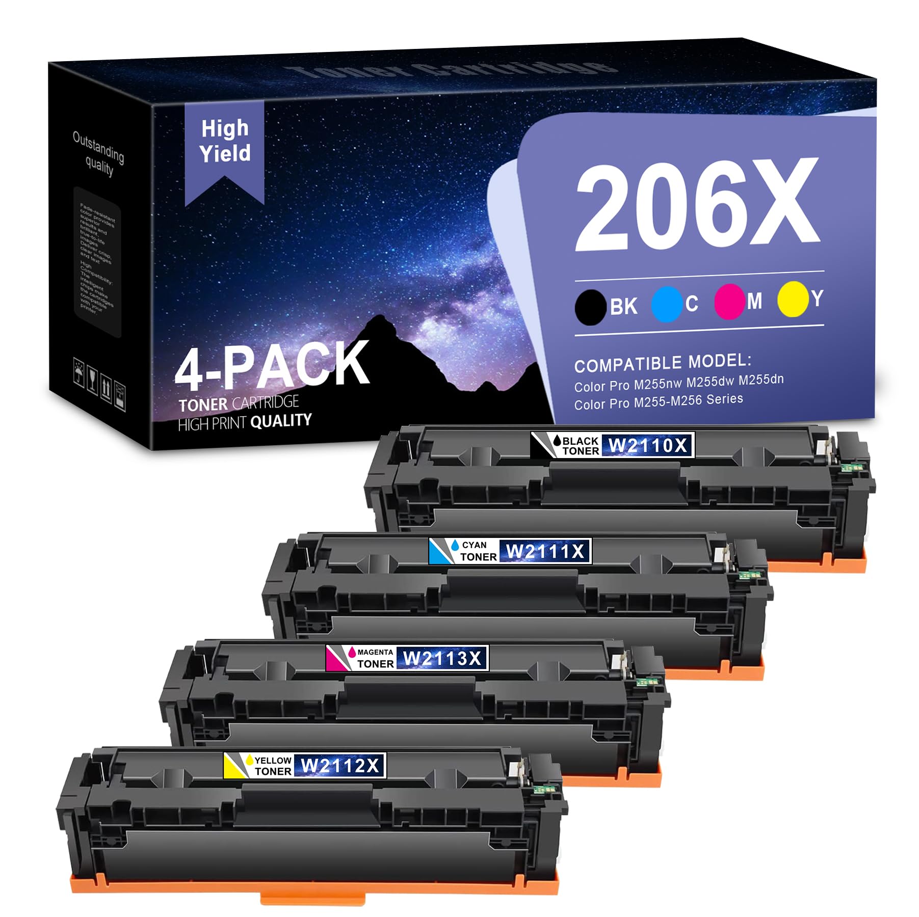 YOISNER Toner Cartridge Replacement for HP 206X (Black, Cyan, Magenta, Yellow)
