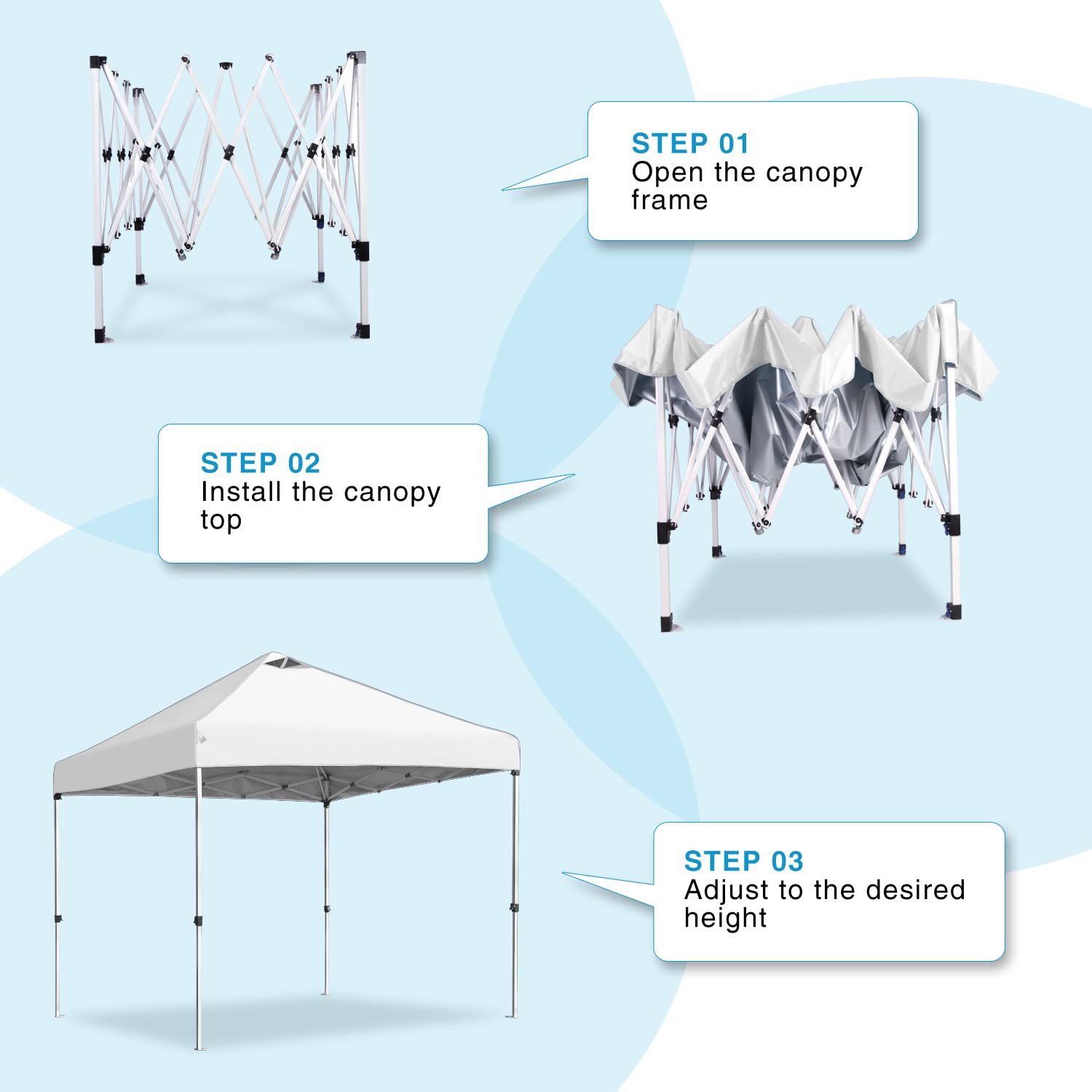 CAJECUS 8' x 8' Pop Up Canopy with Air Vent on The Top, Durable Easy Beach Canopy Tent, Waterproof Outdoor Canopy with 3 Adjustable Height, Roller Bag, 4 Sand Bags, 4 Ropes and 8 Stake