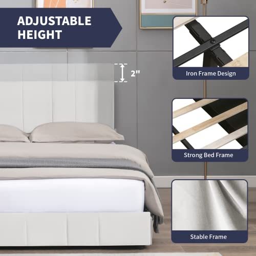 ZAFLY Platform California King Size Bed Frame with Adjustable Headboard,Upholstered Cal King Bed Frame with 4 Storage Drawers,Wooden Slats Support,No Box Spring Needed,Easy Assembly (Beige), 21052-CK