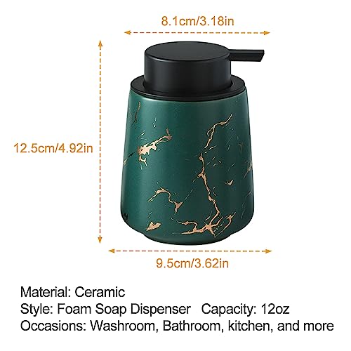 Beuway 12Oz Foam Hand Soap Dispenser,Ceramic Lotion Hand Soap Dispenser Countertop Foaming Soap Dispenser for Kitchen or Bathroom (Marbling green)