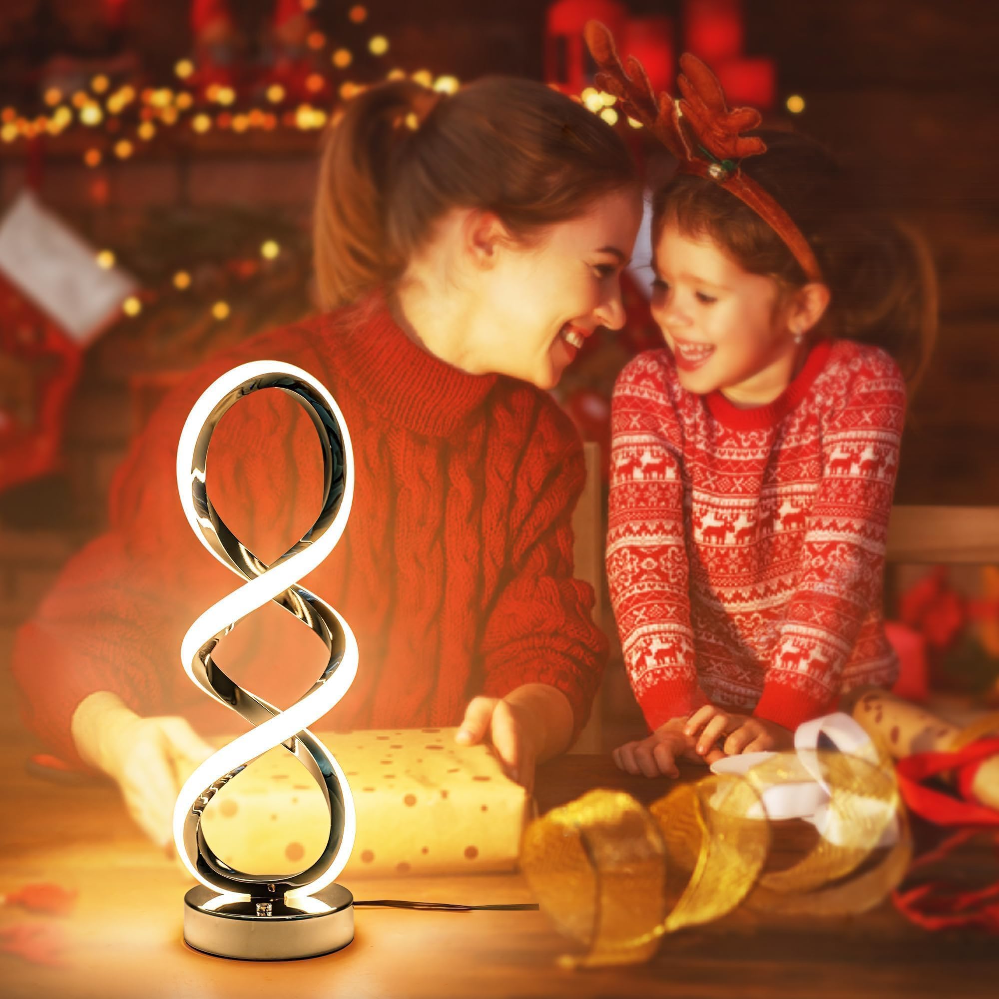 Adebime Modern Spiral RGB Table Lamp, Touch Dimmable Bedside Lamp, 7 Colors 10 Light Modes Spiral Design Table Lamp, Unique Nightstand Lamp for Living Room, Bedroom, Cool Lamps