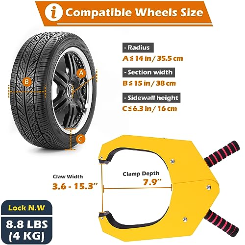 Tevlaphee Wheel Lock - Car Boot Anti-Theft Trailers Wheel Clamp Lock Parking Boot for Cars, Trucks, SUVs, Campers
