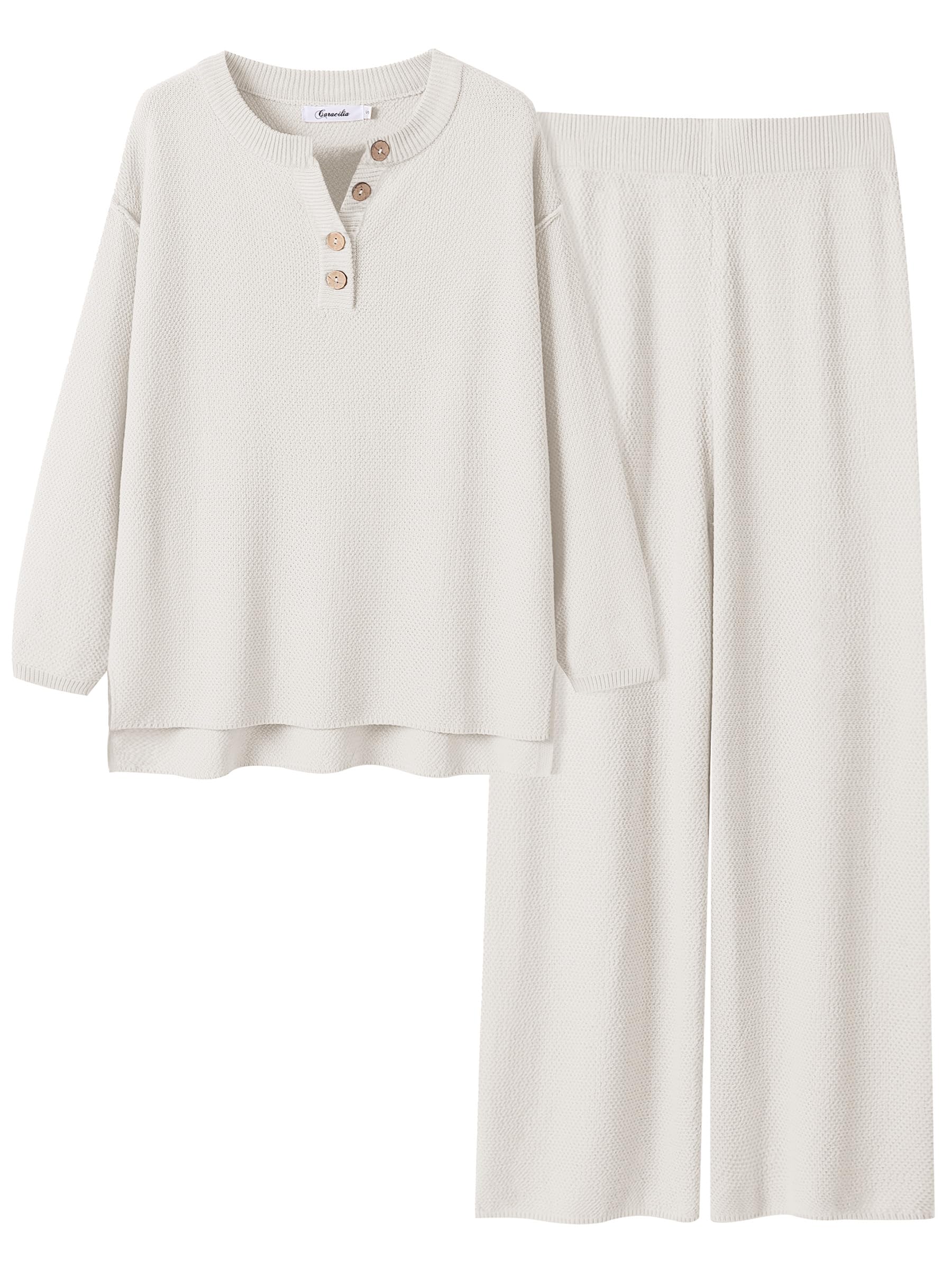 ANRABESS Women 2 Piece Outfits Oversized Loose Waffle Knit Sweater Set 2025 Fall Trendy Matching Lounge Sets Cozy Clothes white Large