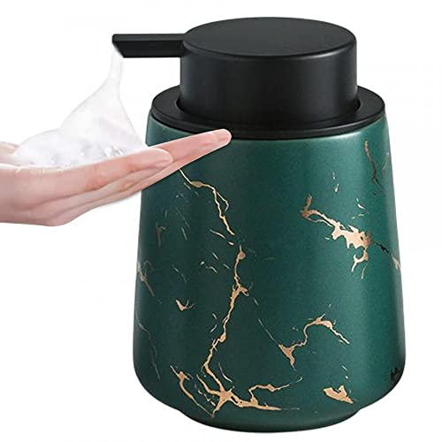 Beuway 12Oz Foam Hand Soap Dispenser,Ceramic Lotion Hand Soap Dispenser Countertop Foaming Soap Dispenser for Kitchen or Bathroom (Marbling green)