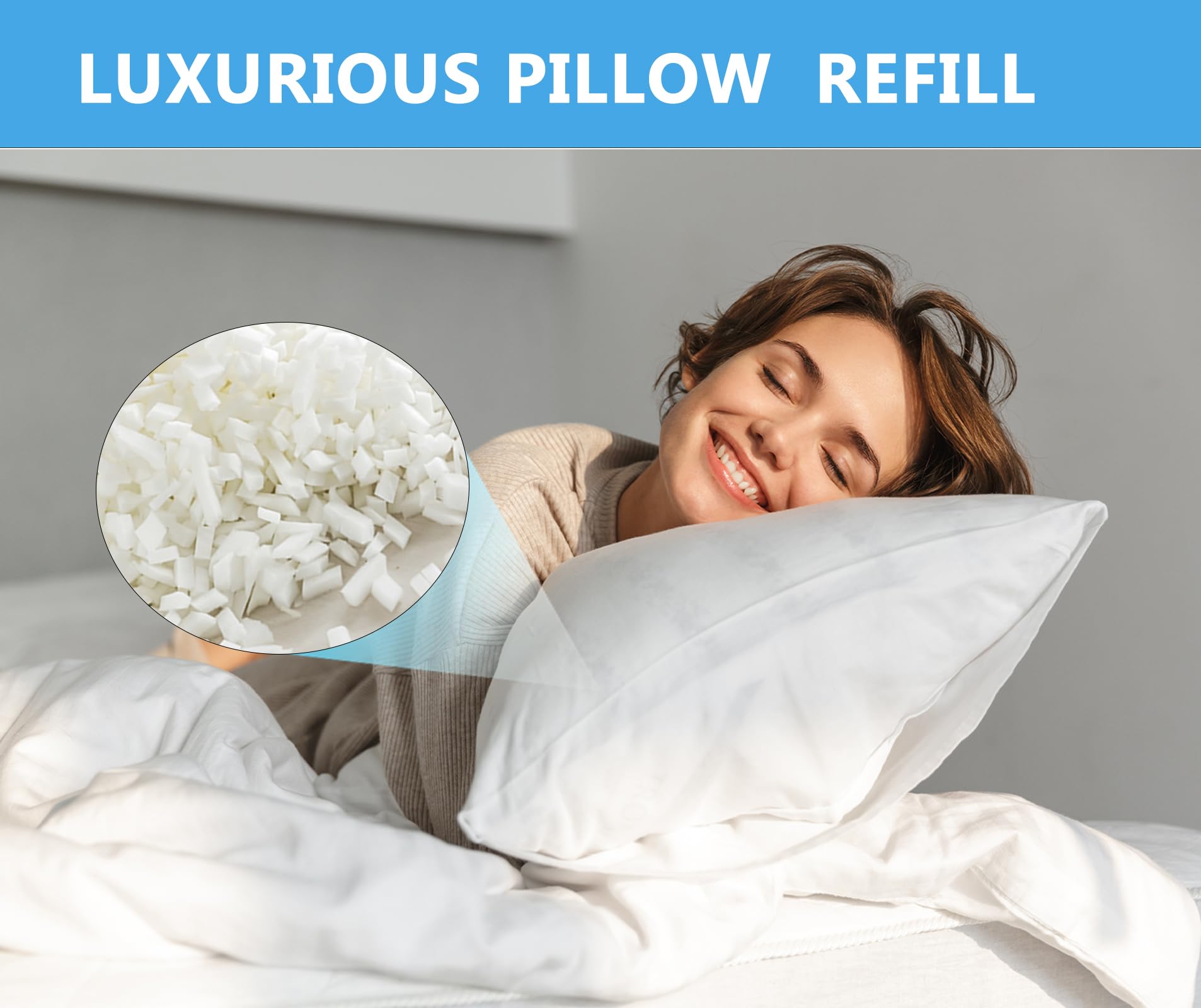 WhatsBedding 10 lbs Bean Bag Filler - Shredded Memory Foam Filling - Premium Bean Bag Chairs Filler for Cushion - Convenient Pillow Stuffing Foam Refill(10 Pounds)