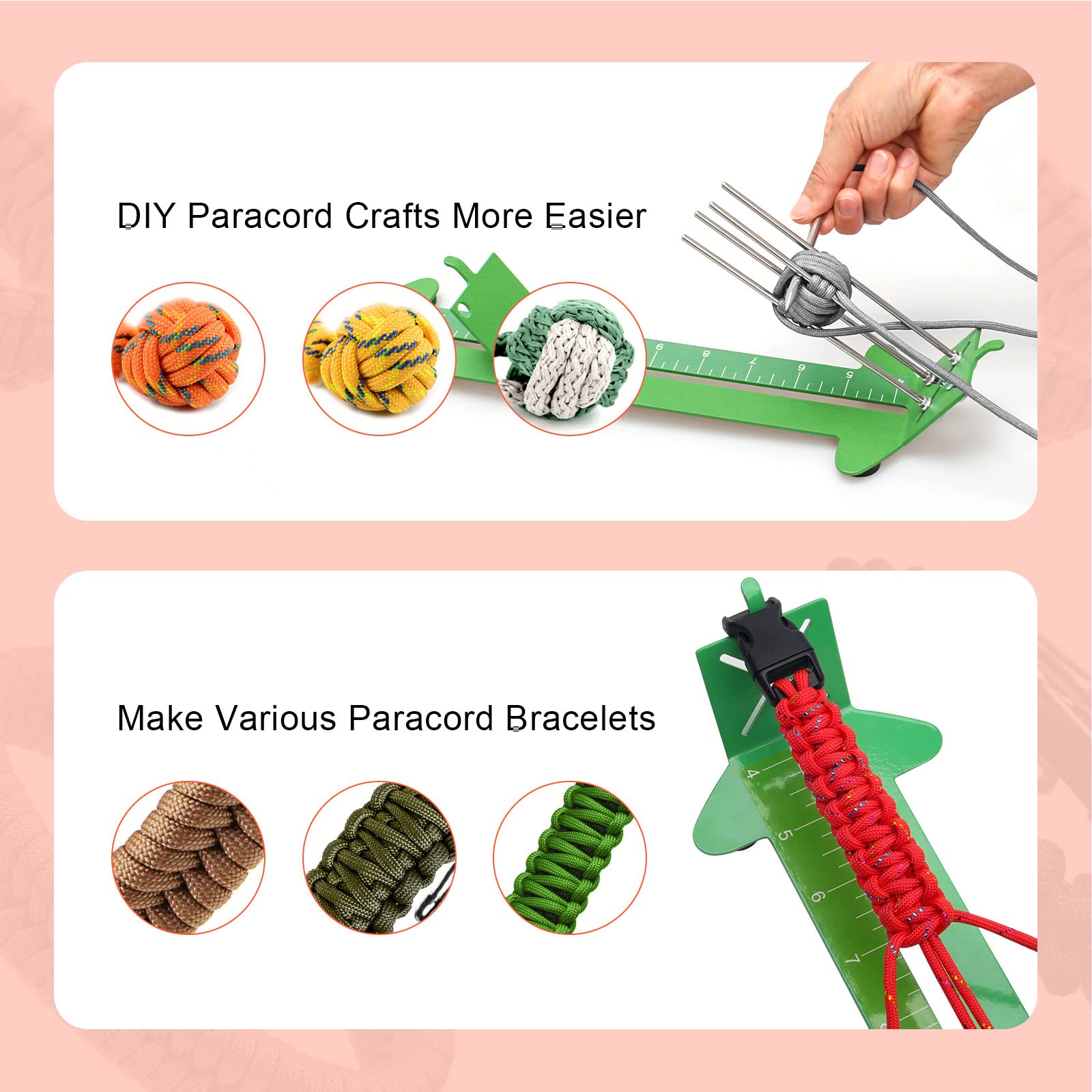 Catcan 2 in 1 Paracord Bracelet Jig, Paracord Bracelet Making Kit, Adjustable Length DIY Craft Monkey Fist Jig Tools 4" to 13" with Free Cord and Buckles