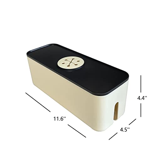BUYSK Cable Management Box, Cord Organizer Box for Power Strip to Hide Cables on Desk or Floor, Made of Safe ABS Material Wires Keeper Holder (Off White)