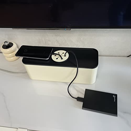 BUYSK Cable Management Box, Cord Organizer Box for Power Strip to Hide Cables on Desk or Floor, Made of Safe ABS Material Wires Keeper Holder (Off White)