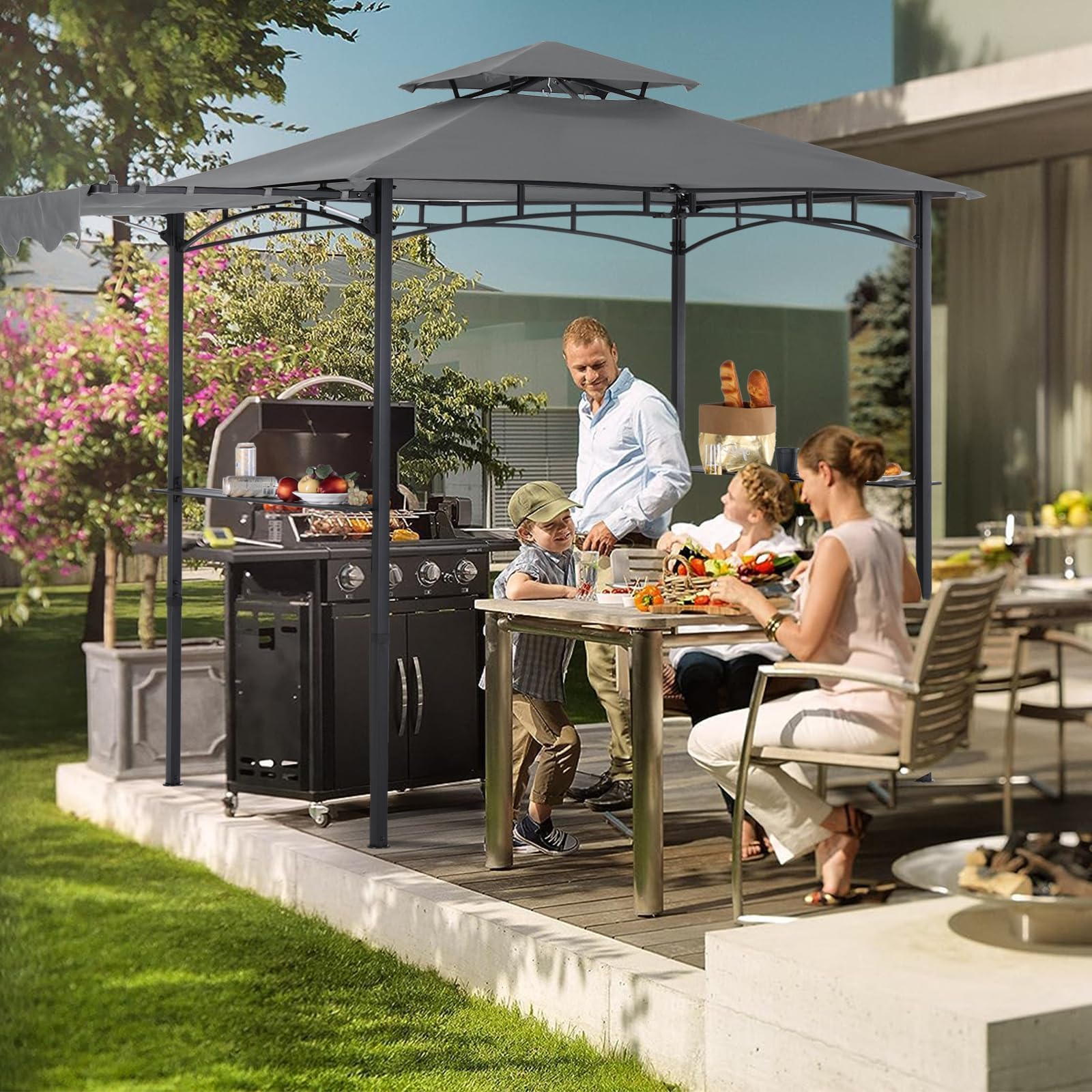 Grill BBQ Gazebo Canopy for Outdoor Grill, 5x11 Outdoor Patio Grilling Gazebo with Awning Supported by Upgraded Hydraulic Rod for Backyard and Deck by OUTDOOR WIND, Gray