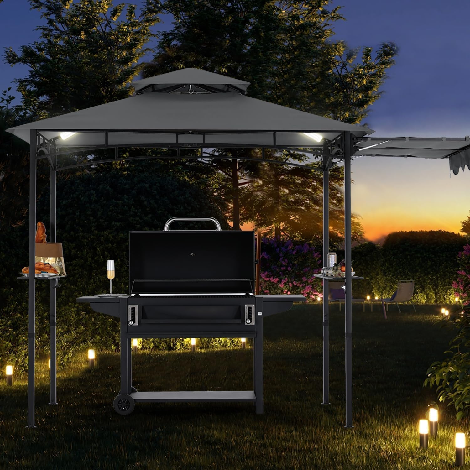 Grill BBQ Gazebo Canopy for Outdoor Grill, 5x11 Outdoor Patio Grilling Gazebo with Awning Supported by Upgraded Hydraulic Rod for Backyard and Deck by OUTDOOR WIND, Gray