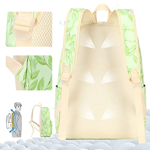 LEDAOU Backpack for Girls School Bag Kids Bookbag Teen Backpack Set Daypack with Lunch Bag and Pencil Case (Green)