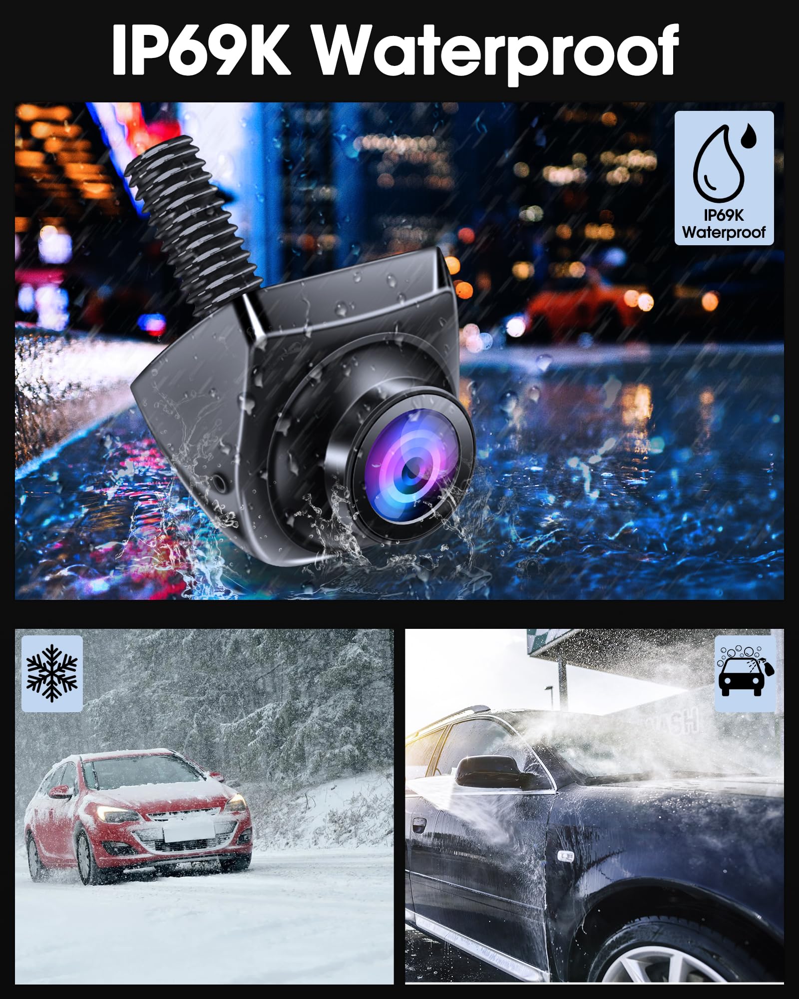 【360°Rotatable】 AHD 1080P Backup Camera for Car Truck Back Up Camera for Cars RV Front Rear View Reverse Camera Super Night Vision IP69K Waterproof Parking Assist Universal 170° Wide Angle12V-24V
