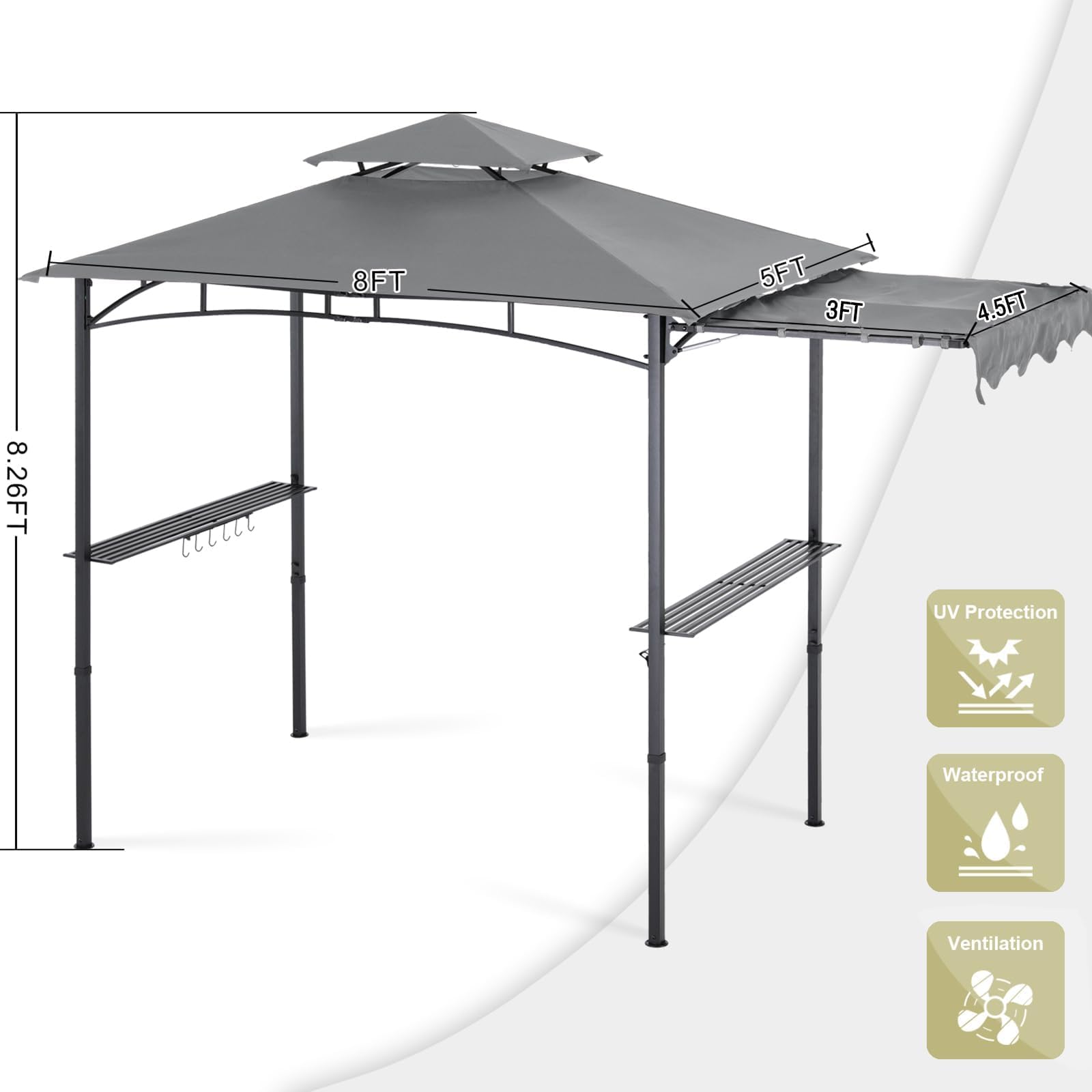 Grill BBQ Gazebo Canopy for Outdoor Grill, 5x11 Outdoor Patio Grilling Gazebo with Awning Supported by Upgraded Hydraulic Rod for Backyard and Deck by OUTDOOR WIND, Gray