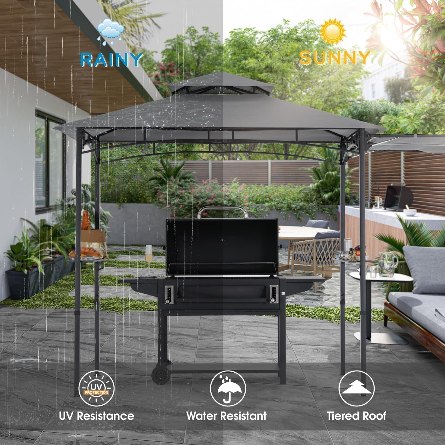 Grill BBQ Gazebo Canopy for Outdoor Grill, 5x11 Outdoor Patio Grilling Gazebo with Awning Supported by Upgraded Hydraulic Rod for Backyard and Deck by OUTDOOR WIND, Gray