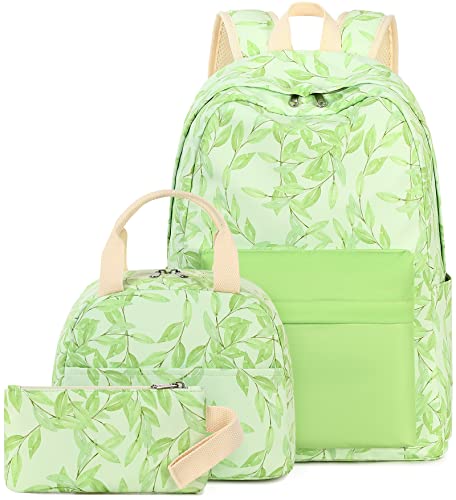 LEDAOU Backpack for Girls School Bag Kids Bookbag Teen Backpack Set Daypack with Lunch Bag and Pencil Case (Green)