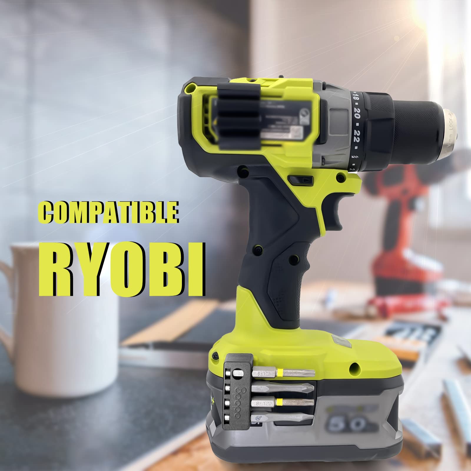 Magnetic 1/4-Inch Hex Bit Holders fit for Ryobi 18v Drill,Hex Screw Bit Storage on Side of Power Drill,Keep Bits Within Reach, Right Side