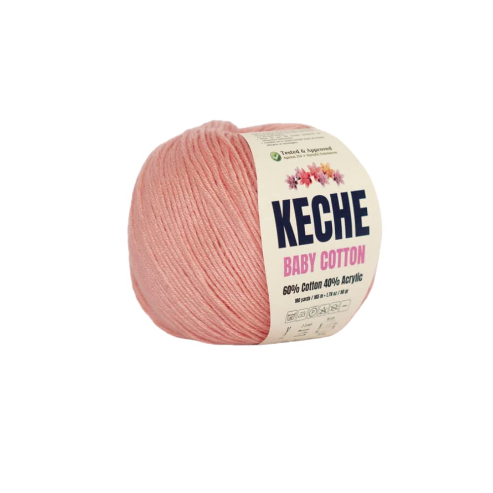 Keche Cotton Yarn, 60% Cotton 40% Acrylic Yarn, Soft Cotton Yarn for Crochet and Knitting, Amigurumi Yarn 1 Skein/Ball 1.76 Oz (50g) / 180 Yrds (165m) - Skin Color