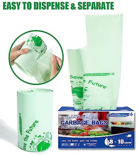 BEIDOU-PAC 8-10 Gallon Compostable Trash Bags, 40 Count, Compost Bags Kitchen Trash Bags with Handle, Sturdy Biodegradable Garbage Bags Food Scrap Waste Bags, ASTM D6400, US BPI Certified